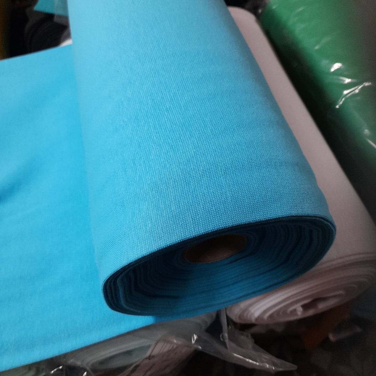 Aqua blue tubular ribbing – Rockstar Fabrics