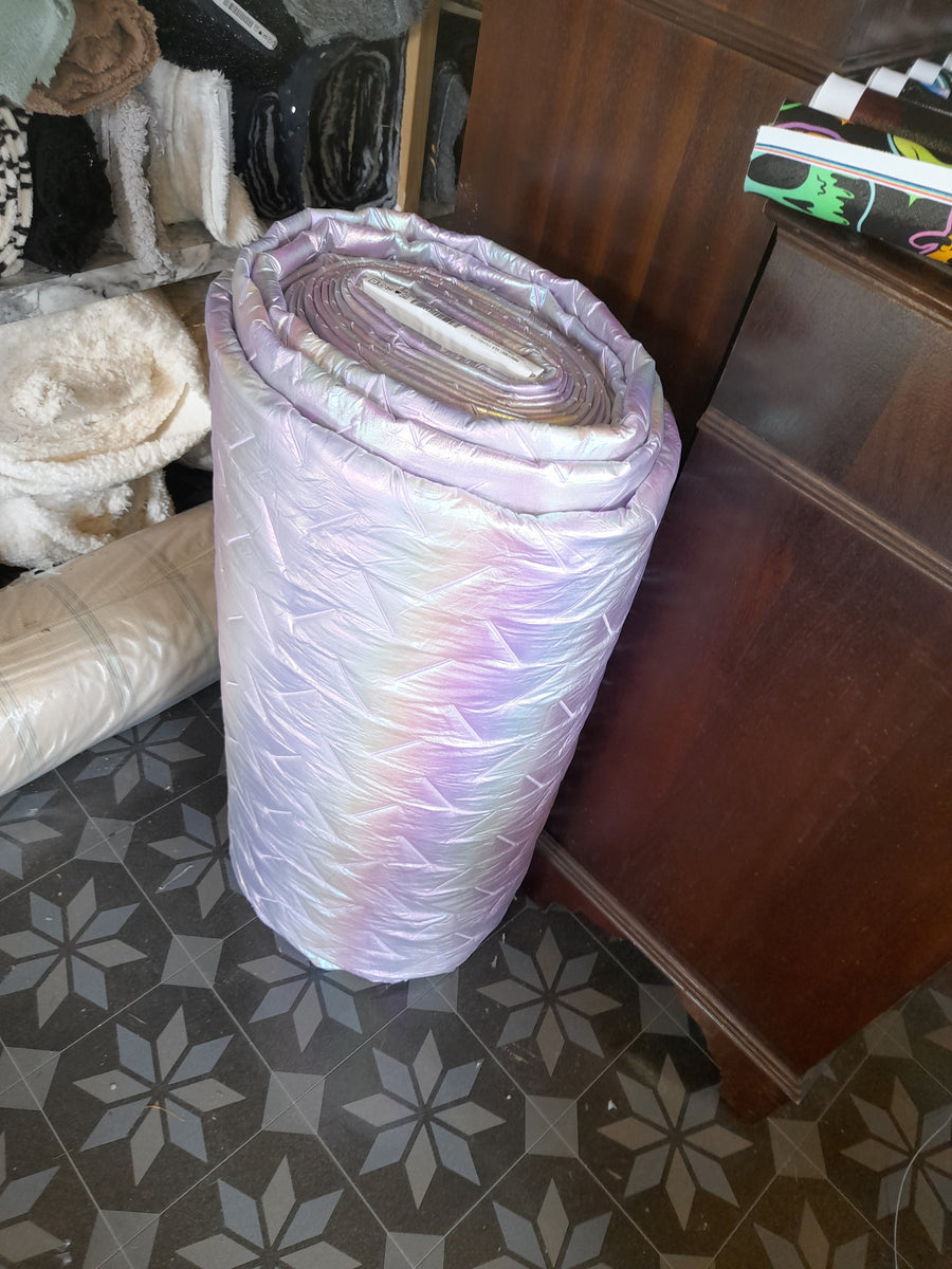 Pastel rainbow foiled padded coat fabric – Rockstar Fabrics